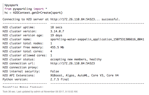 Running H2O Sparkling Water using Zeppelin (with p... - Cloudera Community - 247272