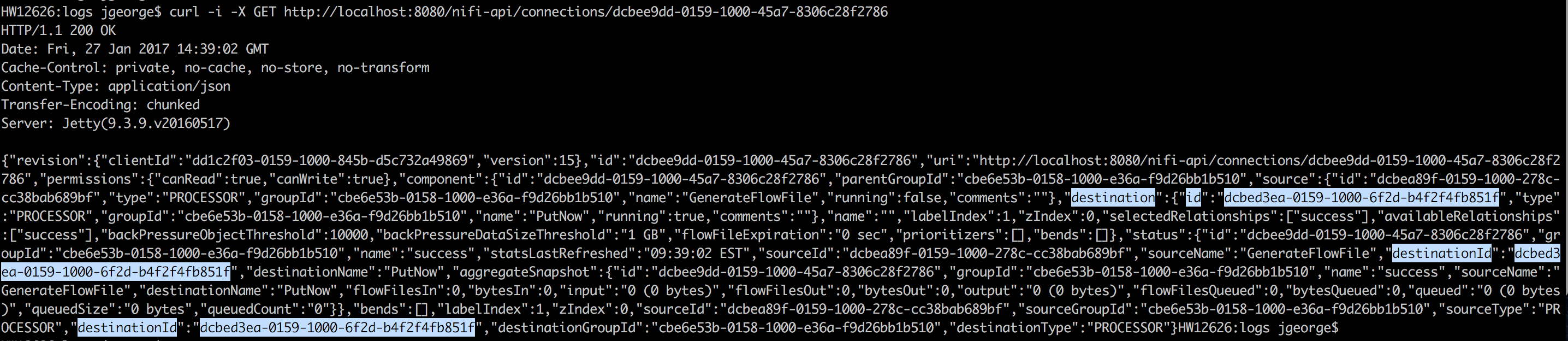 Update NiFi Connection Destination via REST API - Cloudera Community - 244211