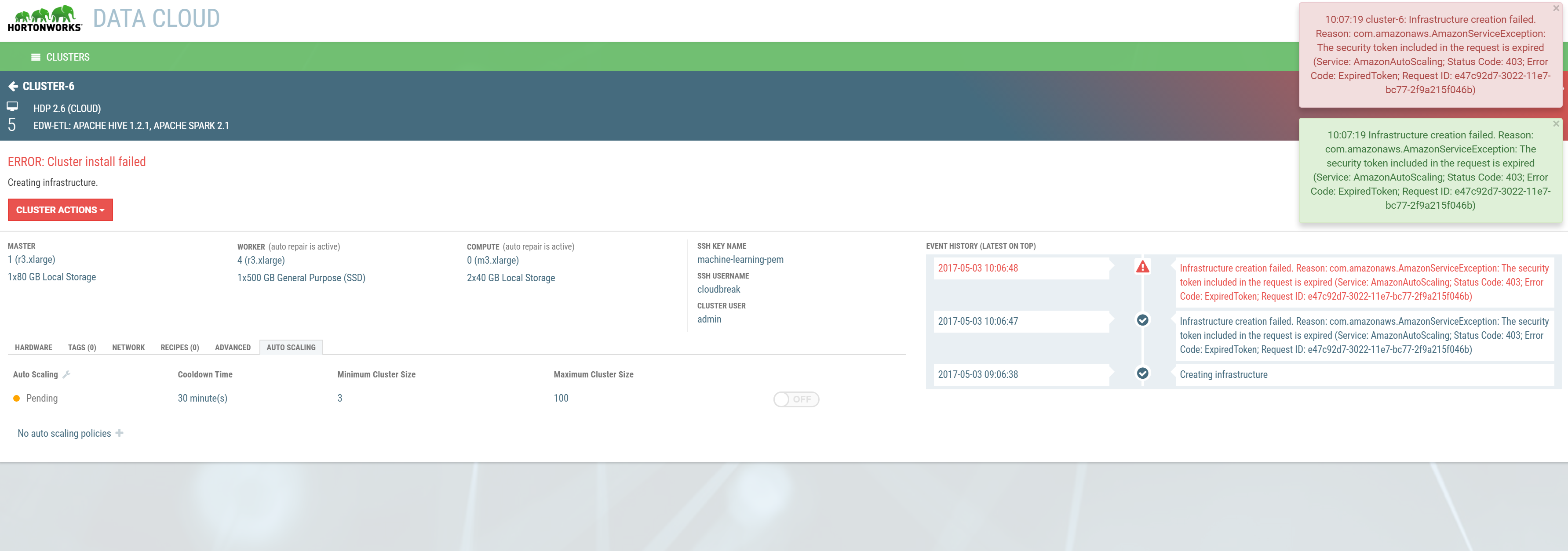 Solved: Horotonworks Data Cloud error autoscaling token ex... - Cloudera Community - 216542