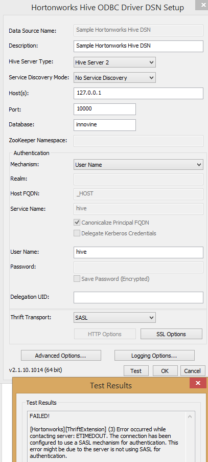 Solved: Hive ODBC Driver DSN Setup Error - Cloudera Community - 205084