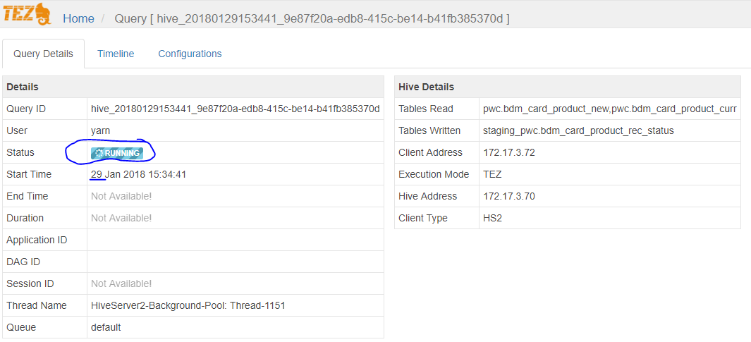Hive queries blocked - Tez always shows running - Cloudera Community - 180650