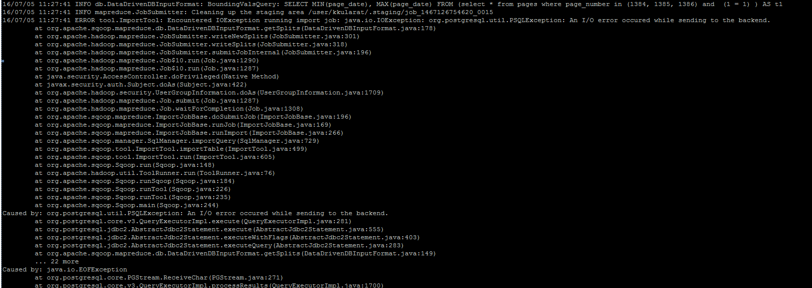Solved: Sqoop Query returns Backend I/O Exception - Cloudera Community - 114370