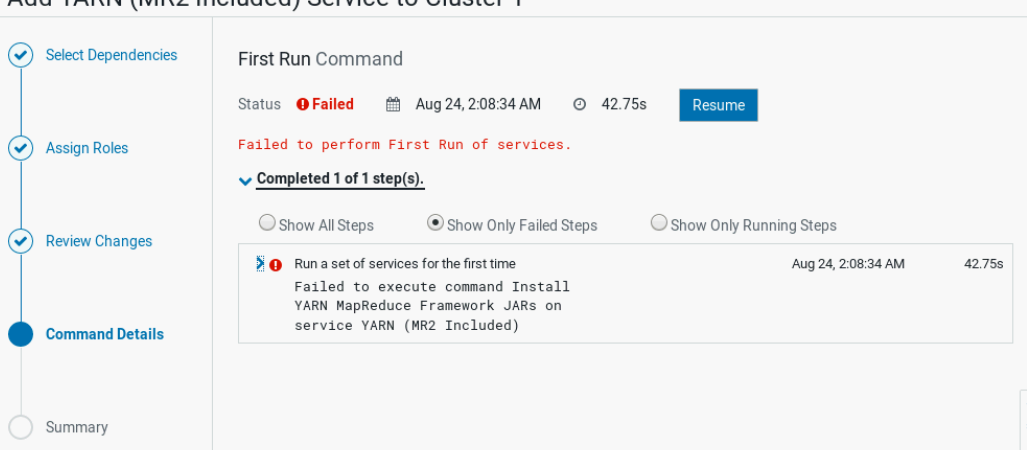 Solved: failed to execute command install yarn mapreduce ... - Cloudera Community - 301804