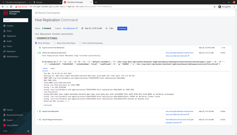 Monitor a Replication Policy details on a Datalake... - Cloudera Community - 319212