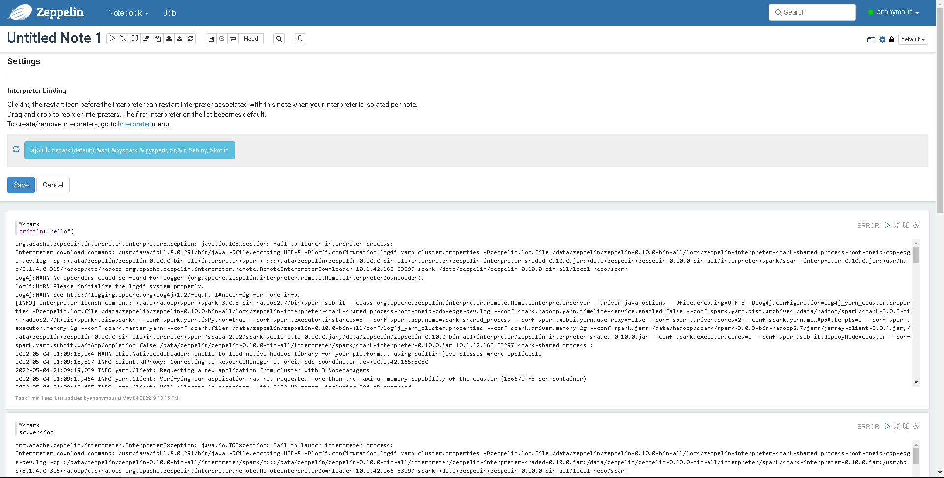 Error when running spark application with zeppelin - Cloudera Community - 343127