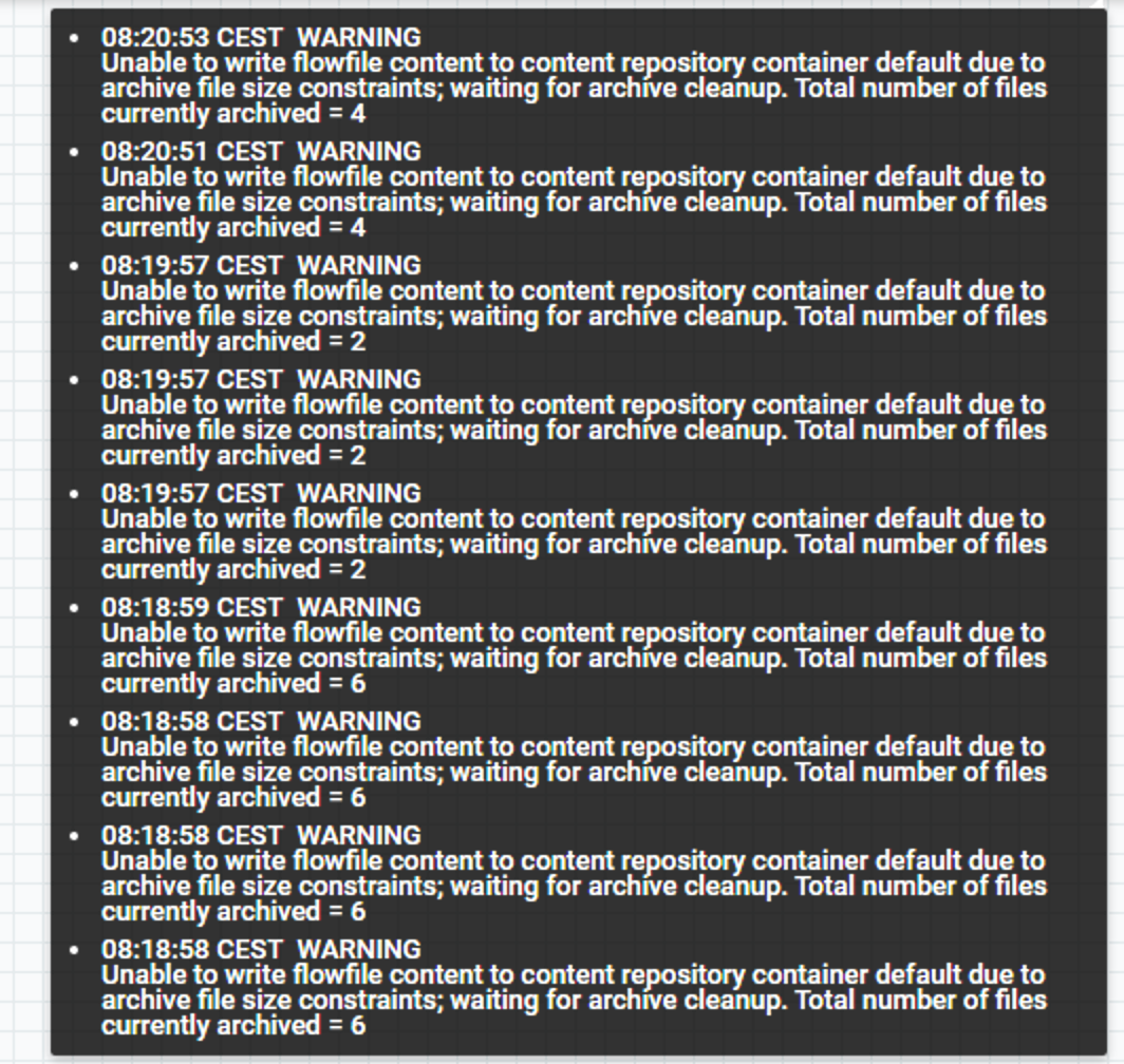 Solved: Unable to write flowfile content to content reposi... - Cloudera Community - 346984