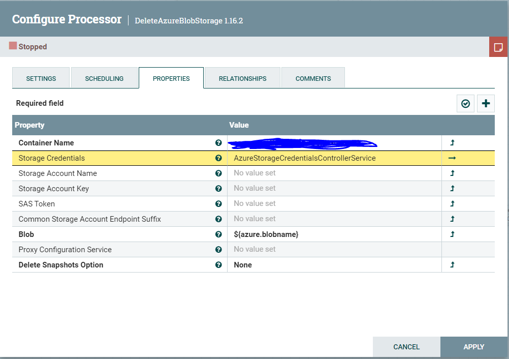 Apache Nifi Deleteazureblobstorage Processor Retri Cloudera