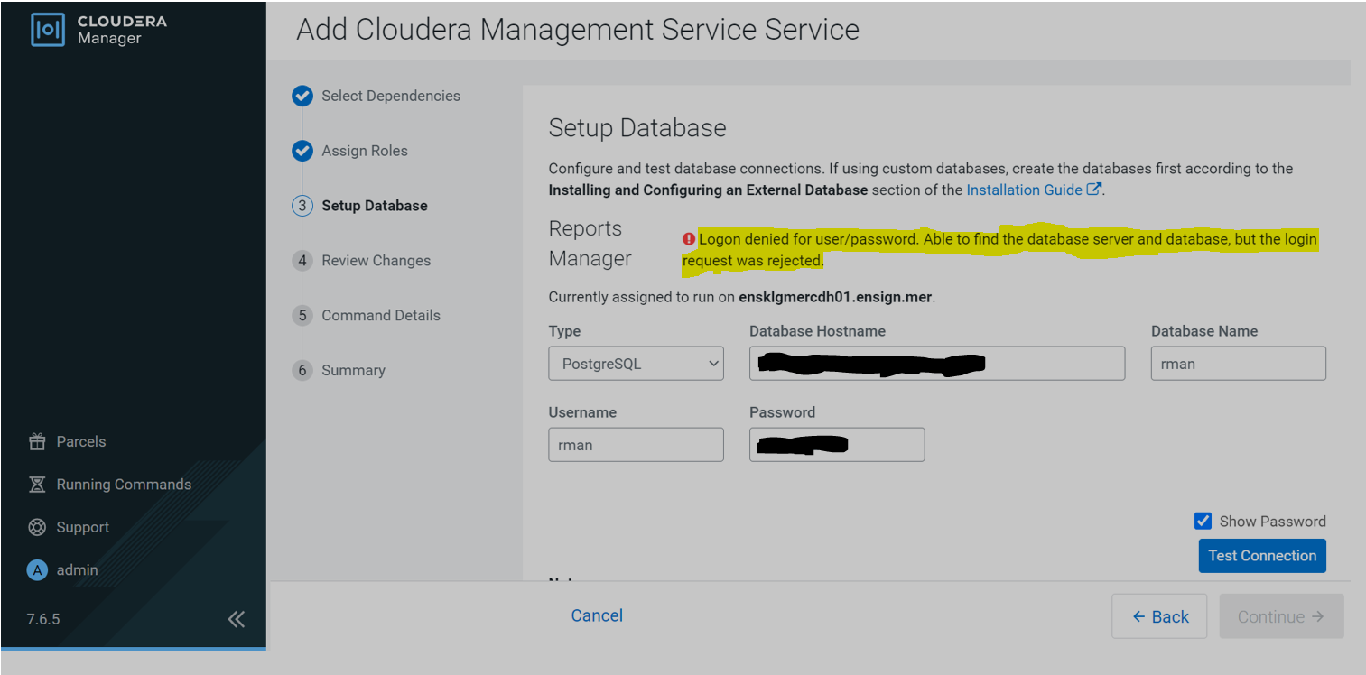 Able to find the database server and database, but... - Cloudera Community - 358237