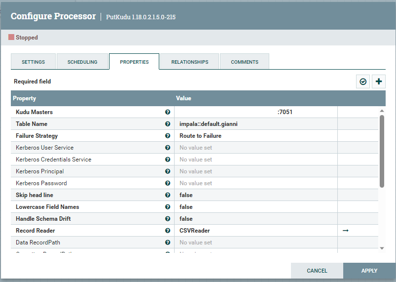 PutKudu processor on NiFi - KUDU generic error - Cloudera Community - 376040
