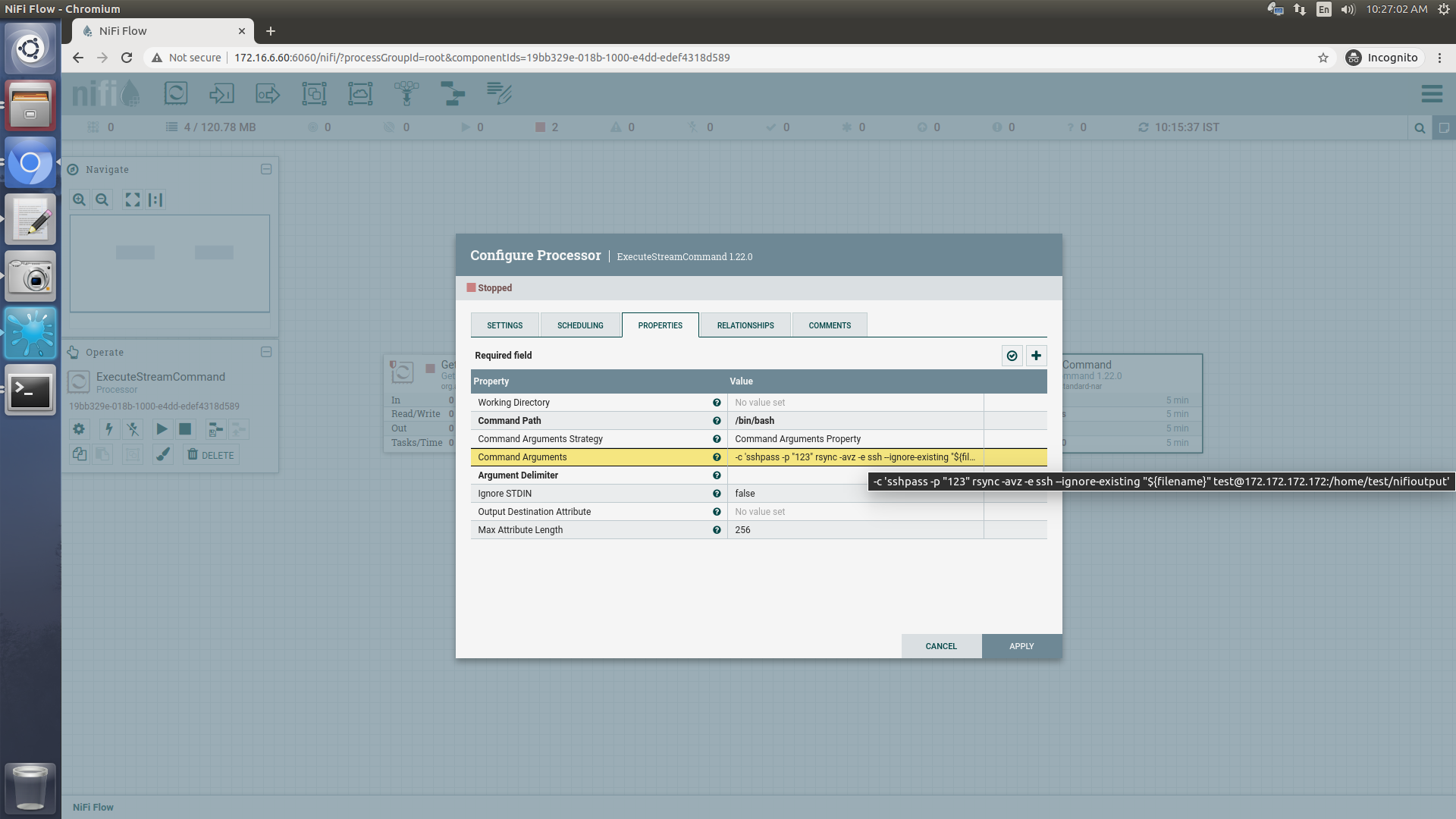 Apache Nifi Executestreamcommand Issue With Using Cloudera