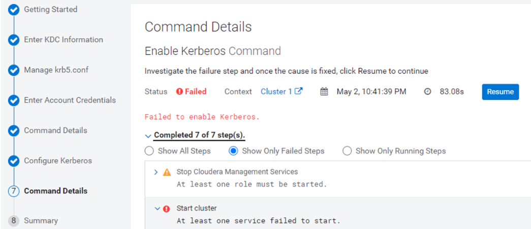 Solved: When enabling Kerberos using the wizard, an error ... - Cloudera Community - 387559
