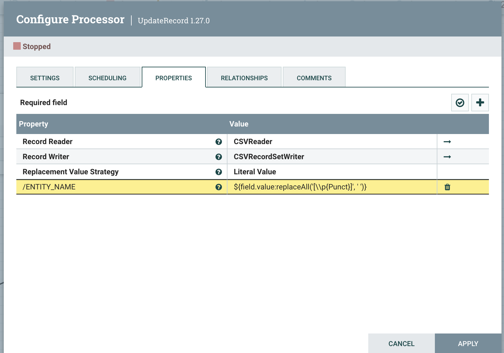 NiFi Apache - how to remove punctuation from a sin... - Cloudera Community - 395879