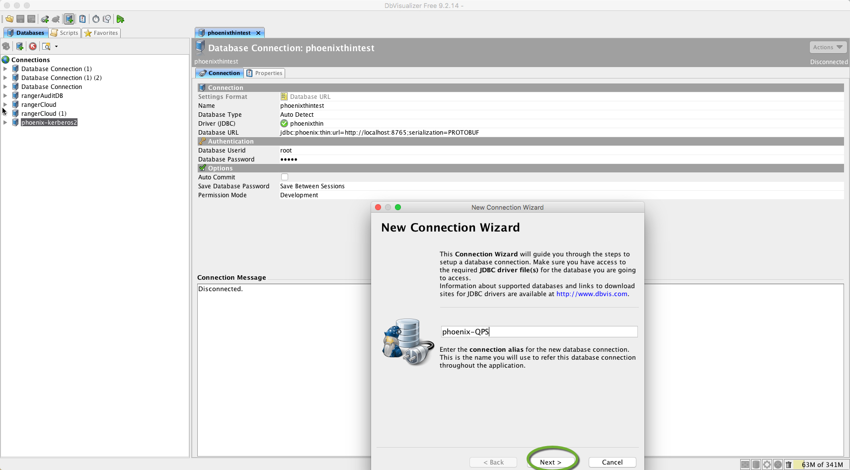 Connecting to Phoenix Query Server via DBVisualize... - Cloudera ...